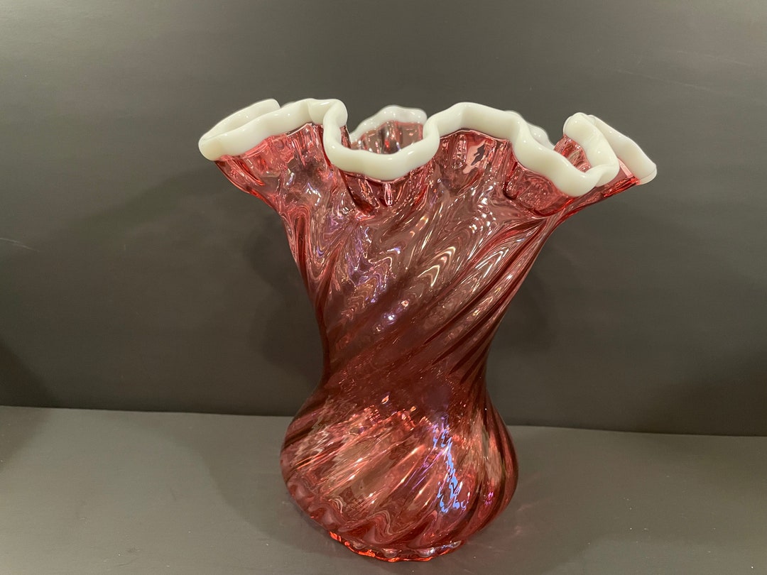 Fenton Ruby Snowcrest 8.5 Inch Vase - Etsy