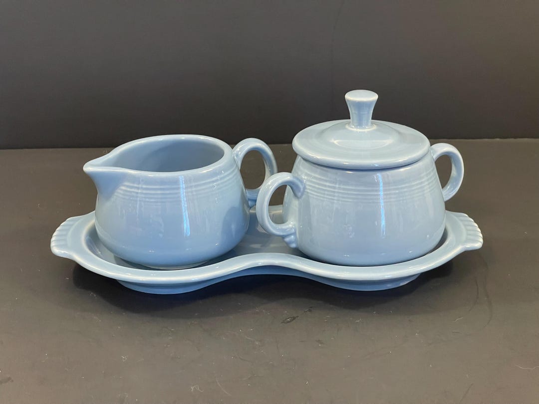 Blue Fiesta Sugar and Creamer With Caddy - Etsy