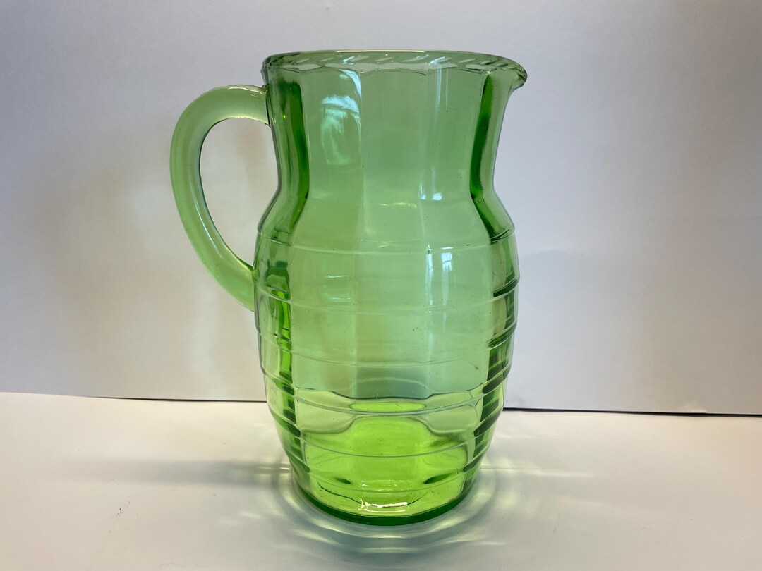 Hocking Glass Green Uranium Depression Glass Pitcher - Block Optic ...