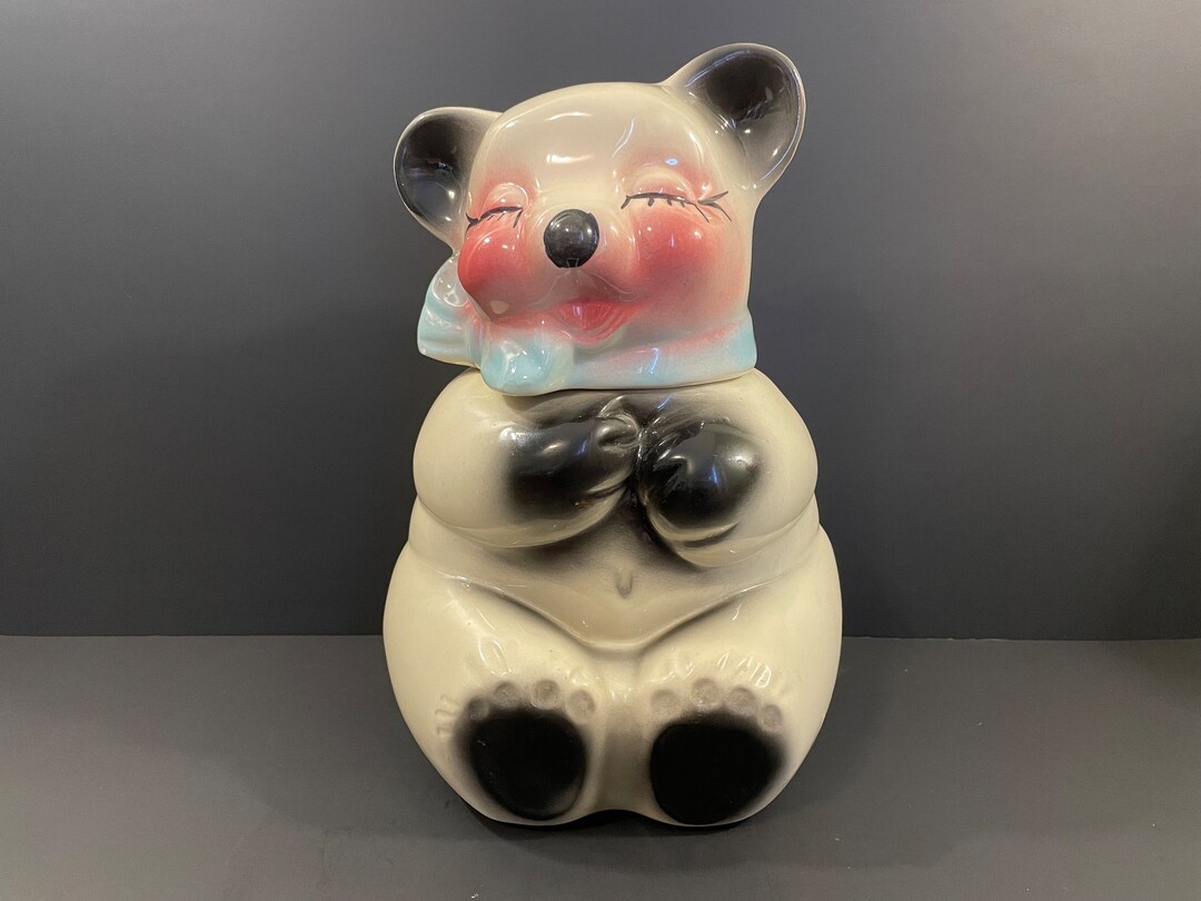 Rare American Bisque Pottery Blushing Bear Ceramic Cookie Jar - Etsy