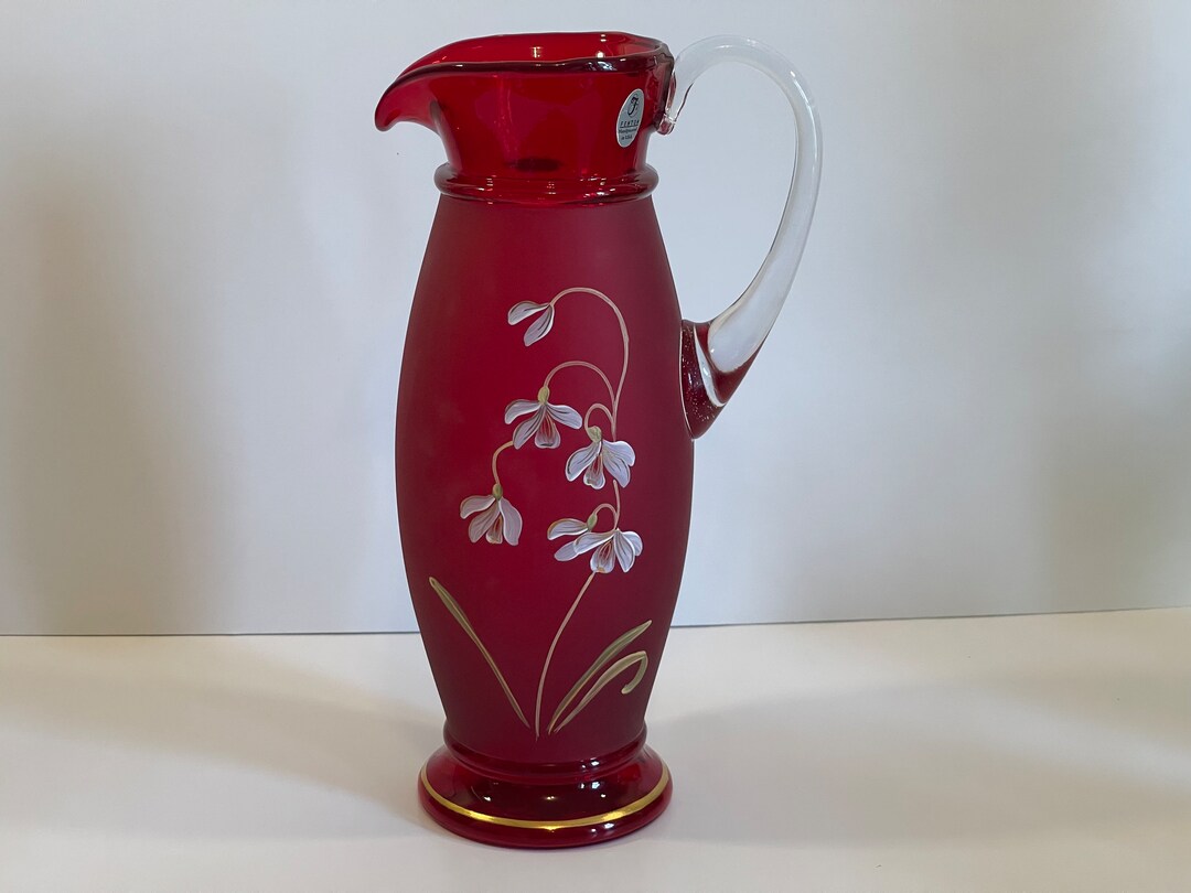 Fenton Ruby Red Hand Painted Pitcher - Etsy