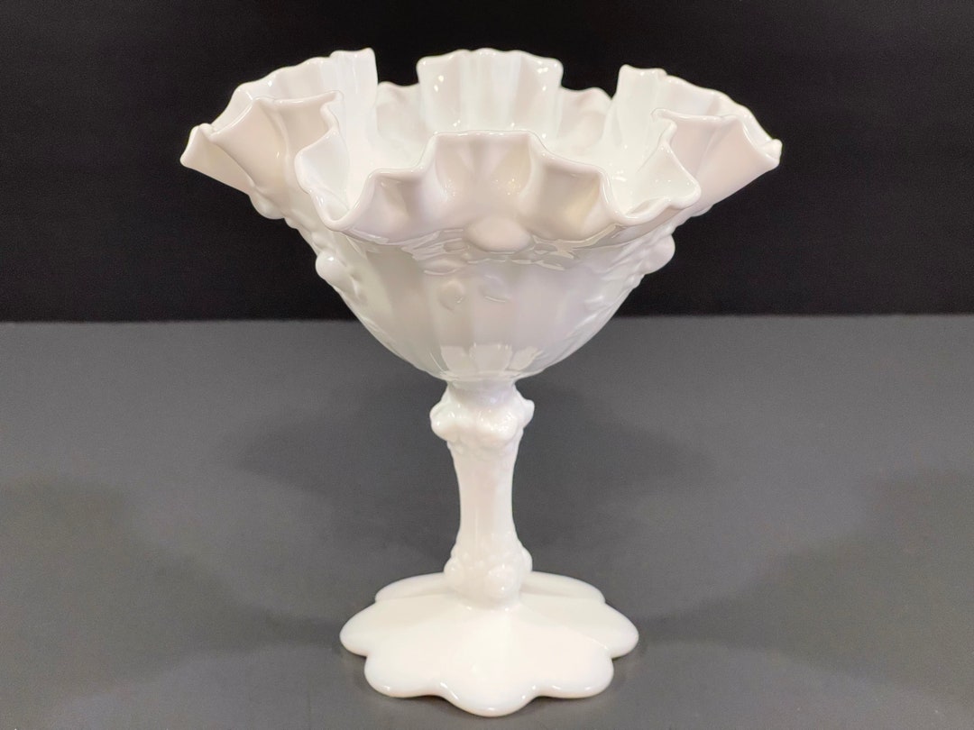 Fenton Milk Glass Cabbage Rose Compote - Etsy