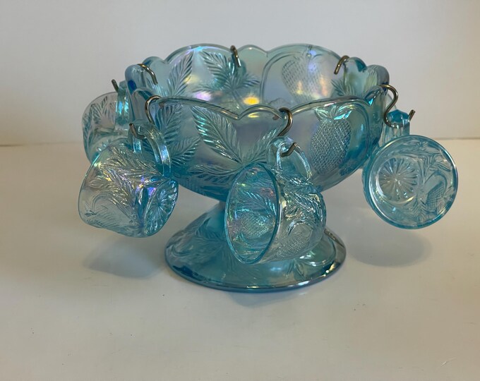 Mosser Ice Blue Carnival Glass Mini Punch Bowl - Etsy