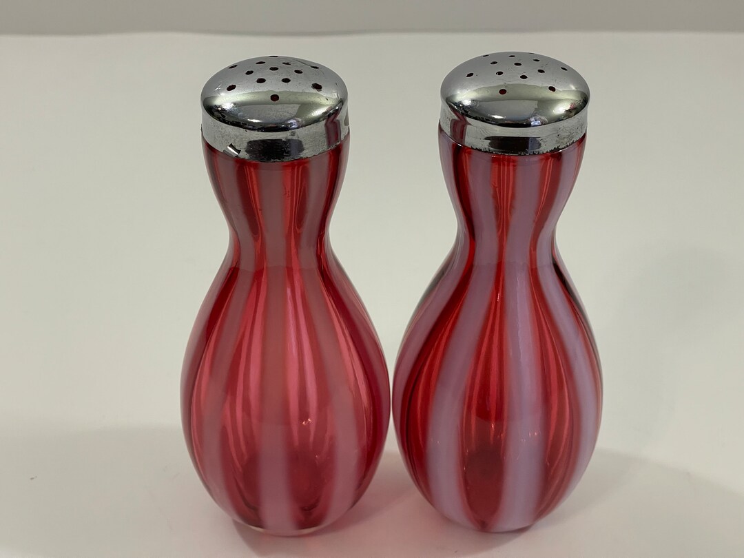 Fenton New World Cranberry Opalescent Striped Salt and Pepper Shakers ...