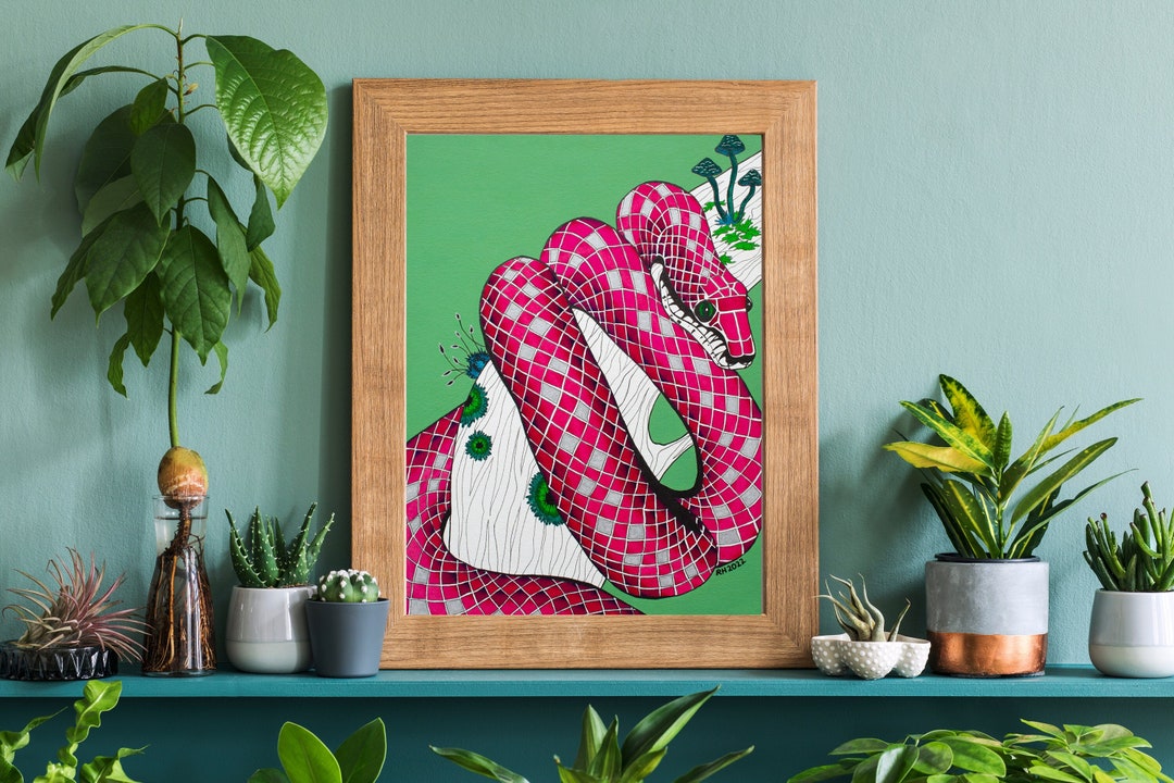 Snake Art, Ink Drawing, Fine Art Print 'pink' - Etsy