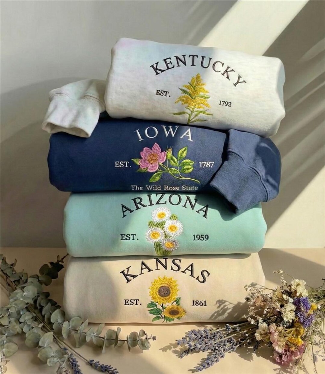 Custom State Flower Sweatshirt, US State Flowers Crewneck, Personalized ...
