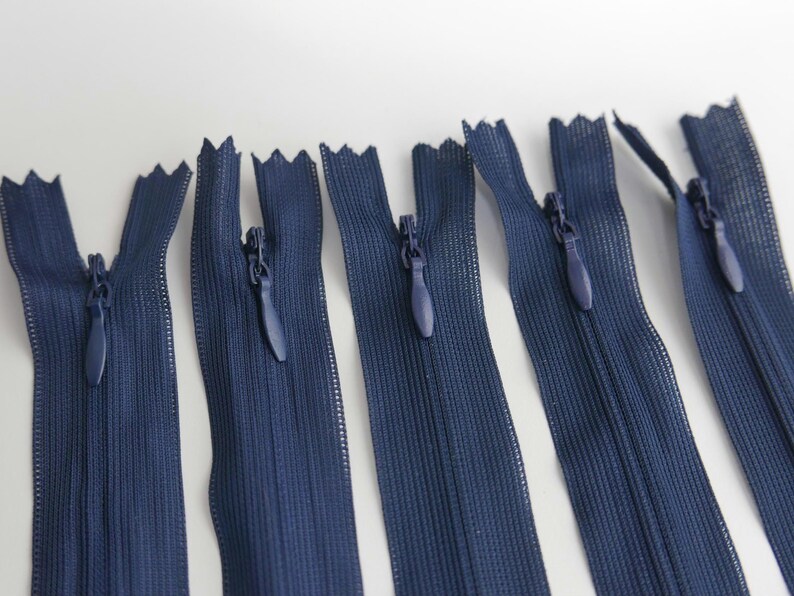 5 X Professional Invisible Concealed Zips, Navy 4 to 22/10cm to 55cm ...