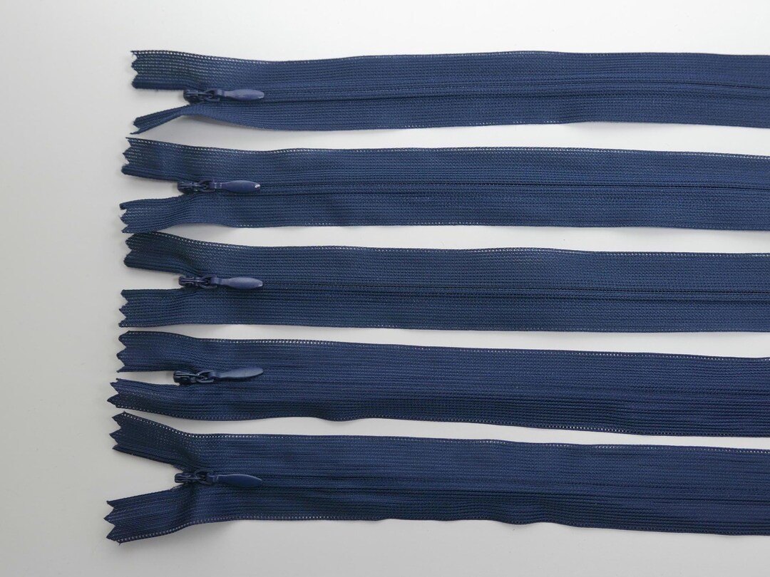 5 X Professional Invisible Concealed Zips, Navy 4 to 22/10cm to 55cm ...