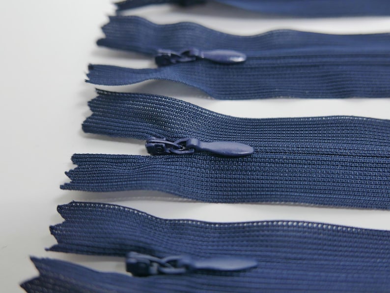 5 X Professional Invisible Concealed Zips, Navy (4" to 22"/10cm to 55cm ...