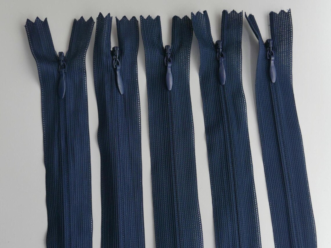 5 X Professional Invisible Concealed Zips, Navy (4" to 22"/10cm to 55cm ...
