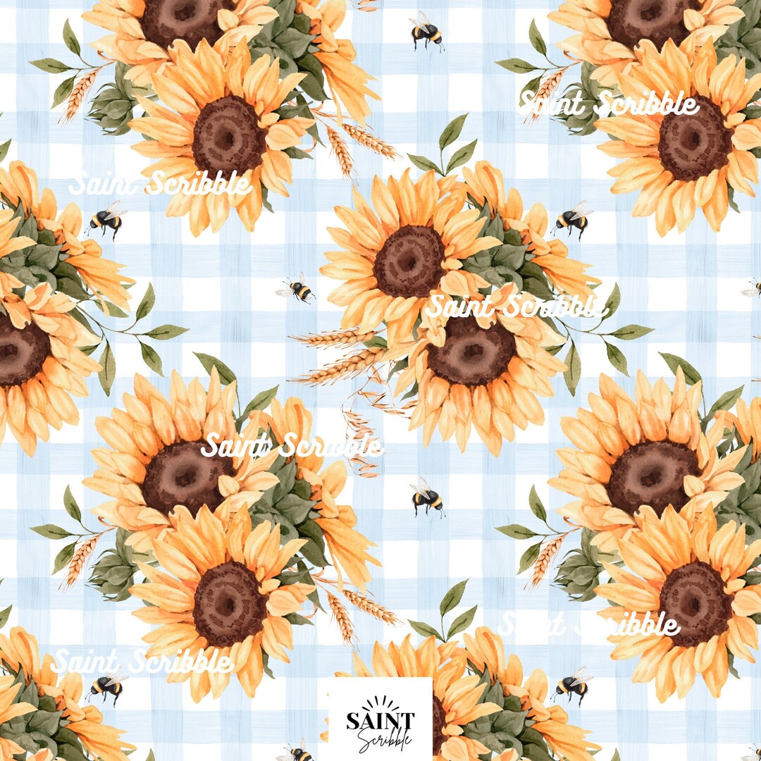 Seamless Digital File - Sunflower Gingham Design Pale Blue - Etsy
