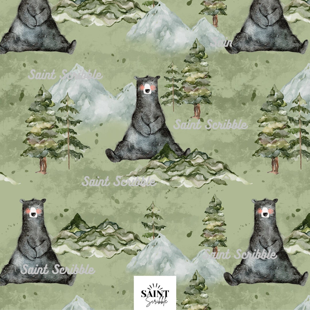 Seamless Digital File - Watercolour Black Bear Forest Mountains - Etsy