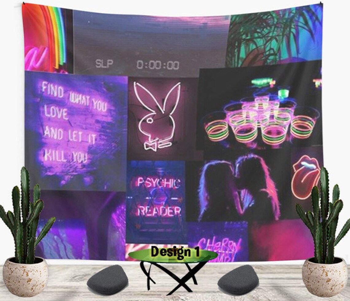 Neon Sign Collage Wall Tapestry Tapestry Mandala Bohemian - Etsy