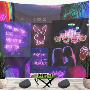 Neon Sign Collage Wall Tapestry Tapestry Mandala Bohemian - Etsy