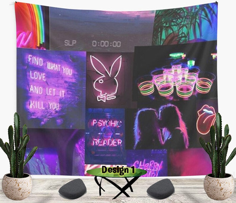 Neon Sign Collage Wall Tapestry Tapestry Mandala Bohemian - Etsy