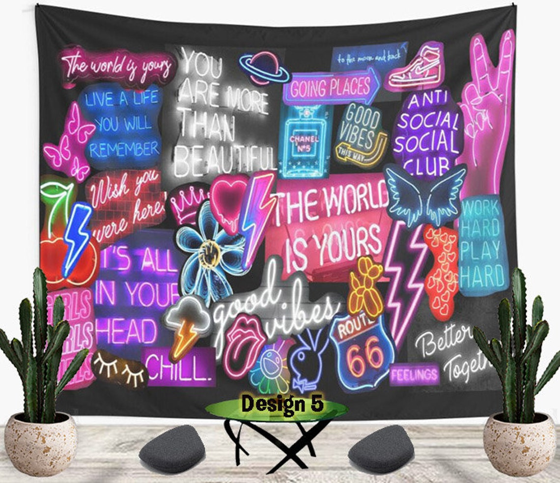Neon Sign Collage Wall Tapestry Tapestry Mandala Bohemian - Etsy