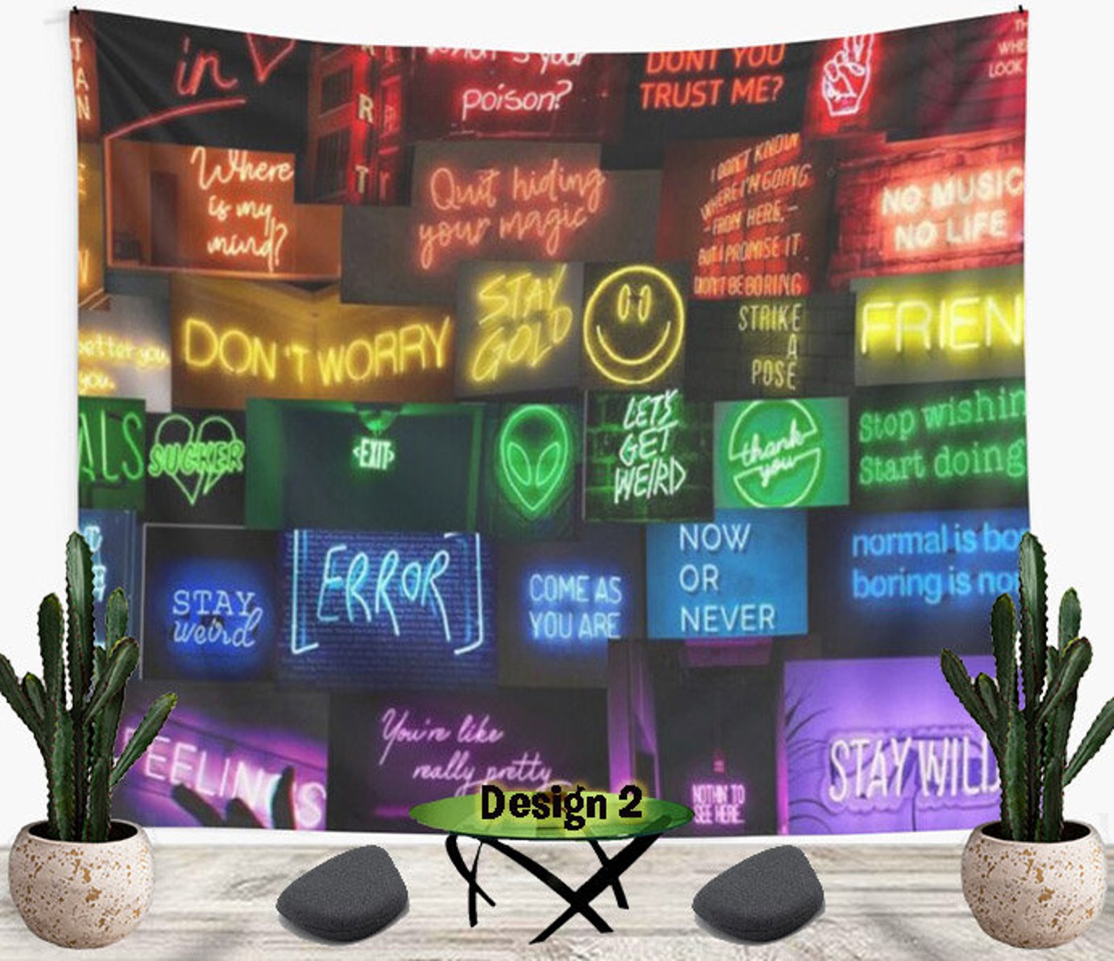 Neon Sign Collage Wall Tapestry Tapestry Mandala Bohemian - Etsy