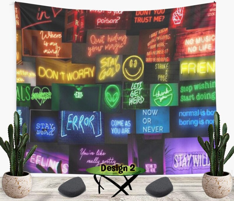 Neon Sign Collage Wall Tapestry Tapestry Mandala Bohemian - Etsy