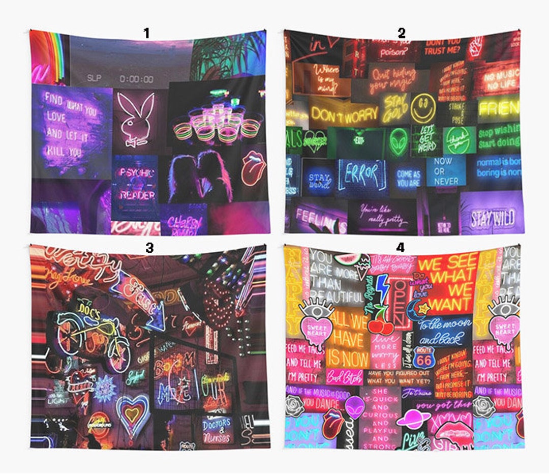 Neon Sign Collage Wall Tapestry Tapestry Mandala Bohemian - Etsy