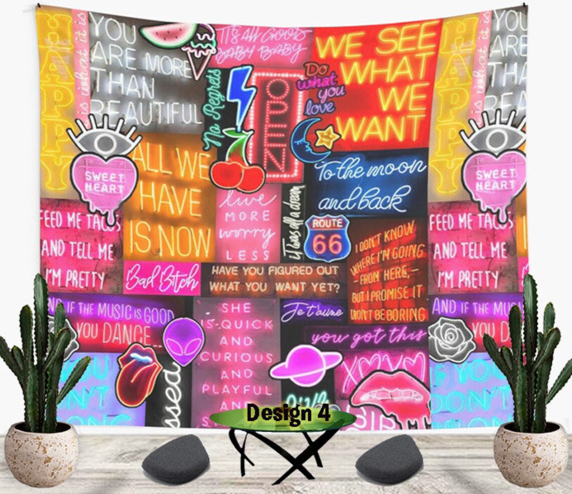Neon Sign Collage Wall Tapestry Tapestry Mandala Bohemian - Etsy