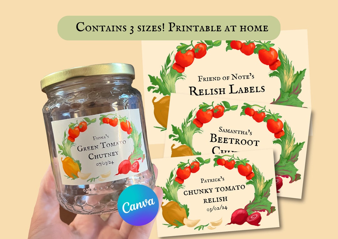 Relish Labels for Jars Editable and Printable Chutney Labels for ...