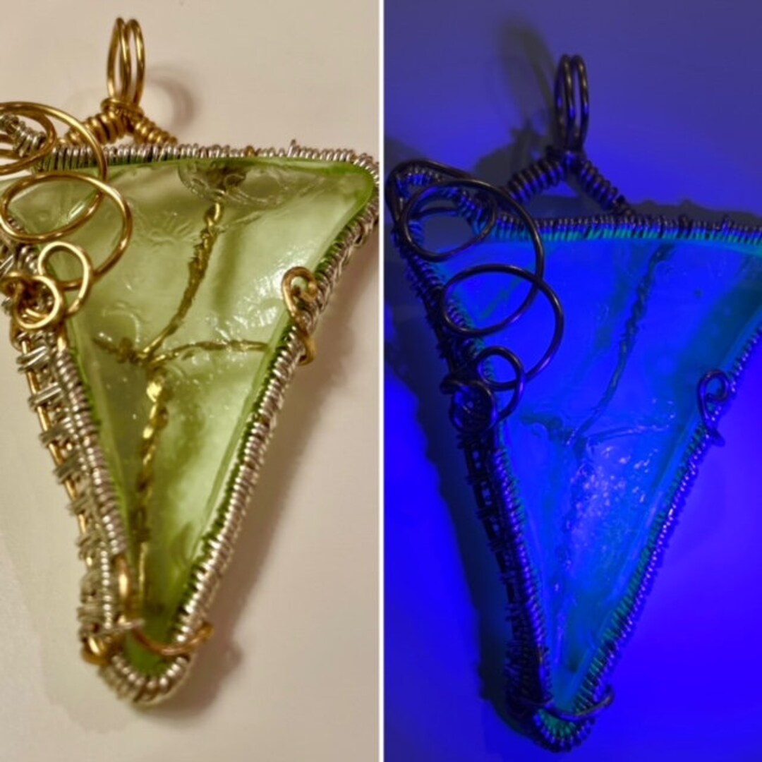 Uranium Glass Broken Dish Triangle Pendy - Etsy