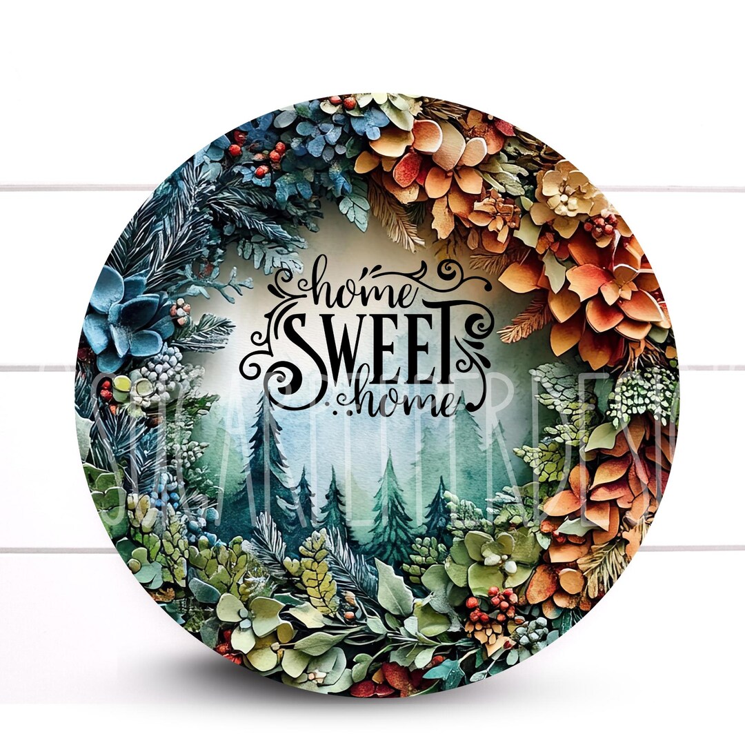 Wreath Sign, Home Sweet Home Wreath Sign,faux 3D Winter Wreath Sign ...