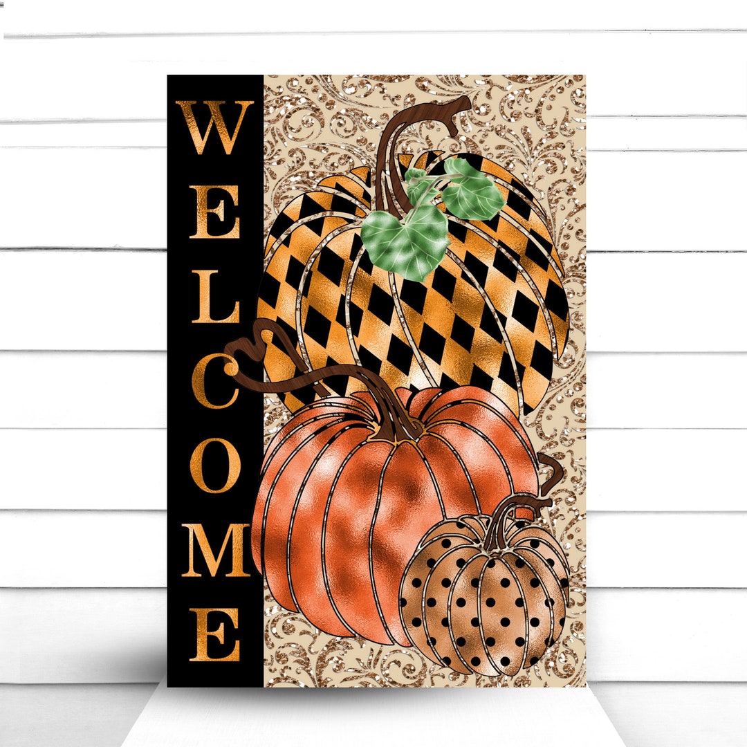 Fall Pumpkin Wreath Sign: Autumn Round Aluminum Metal Door Decor, SPD ...