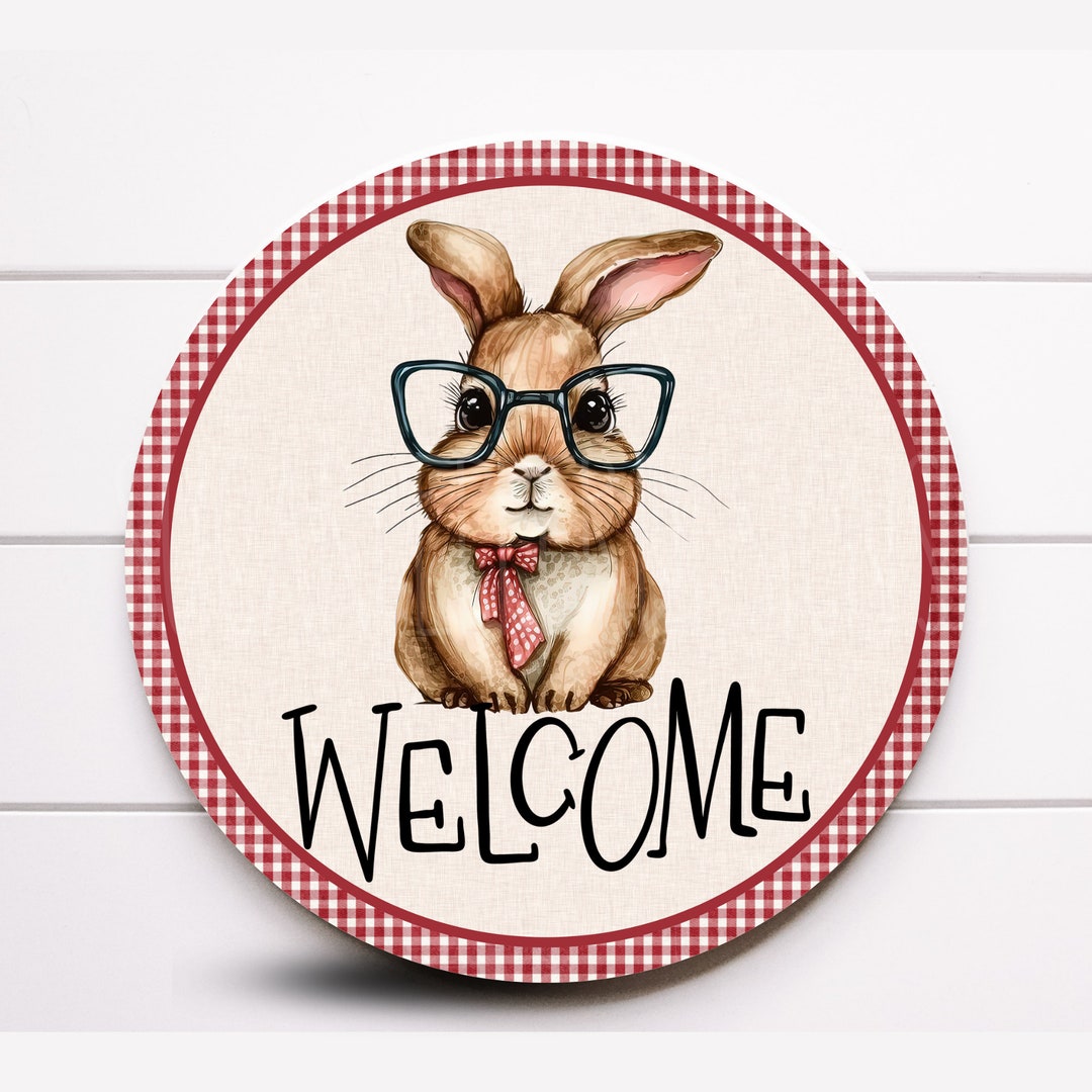 Wreath Sign, Round Wreath Sign, Easter Wreath Sign, Bunny With Glasses ...