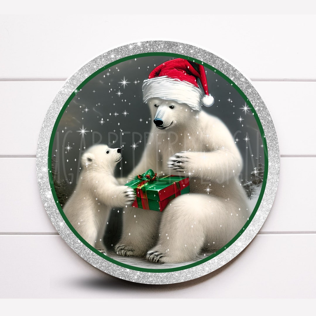 Wreath Sign, Polar Bear Wreath Sign, Christmas Wreath Sign, Christmas ...