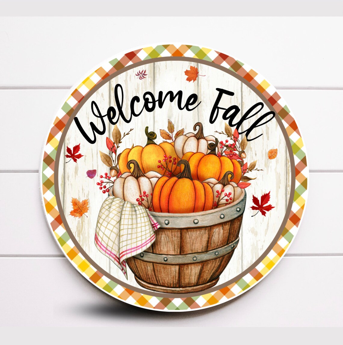 Wreath Sign Fall Welcome Round Metal Wreath Sign Pumpkin - Etsy