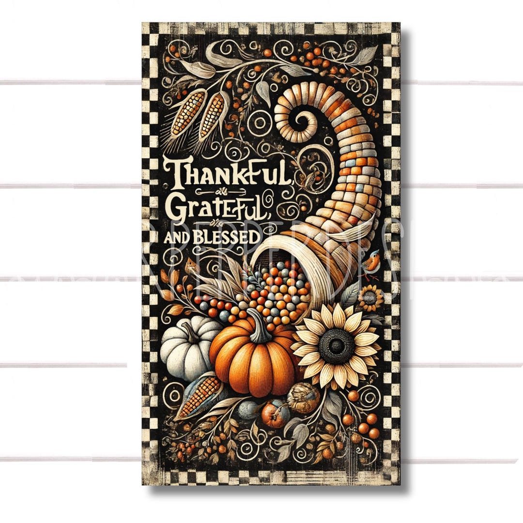 Fall Wreath Sign: Thankful Grateful Blessed Cornucopia Round Aluminum ...