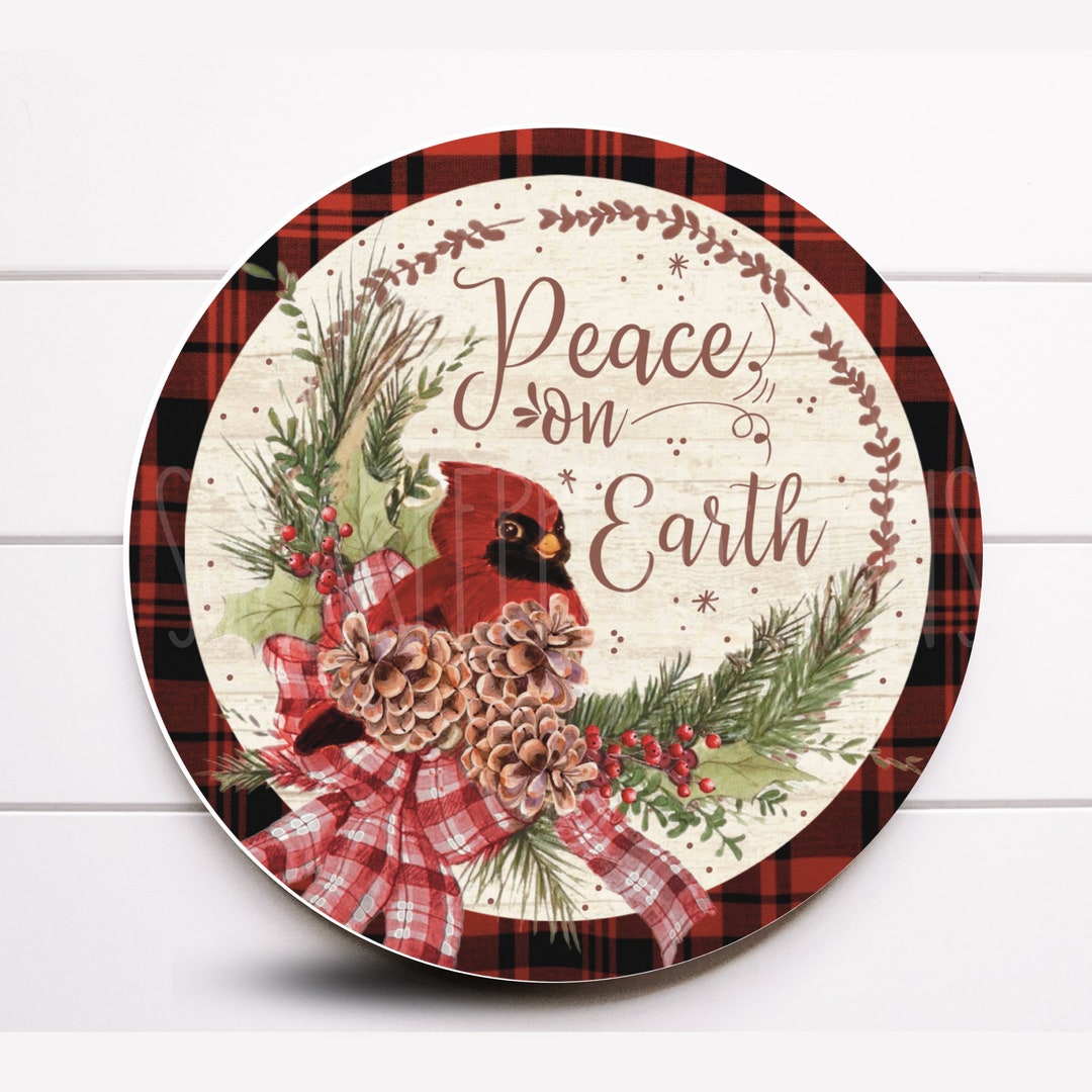 Wreath Sign, Cardinal Wreath Sign, Winter Peace on Earth Wreath Sign ...