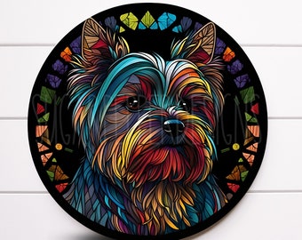Faux Stained Glass Yorkie Wreath Sign Metal Wreath Sign Dog - Etsy