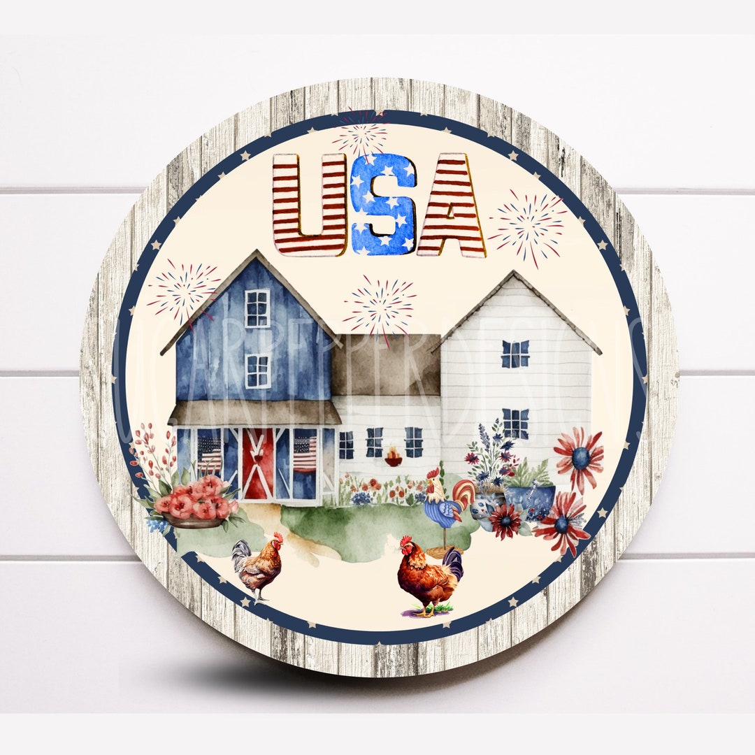 Welcome Fourth of July Round Wreath Sign, Sign for Wreath, 4th of July ...