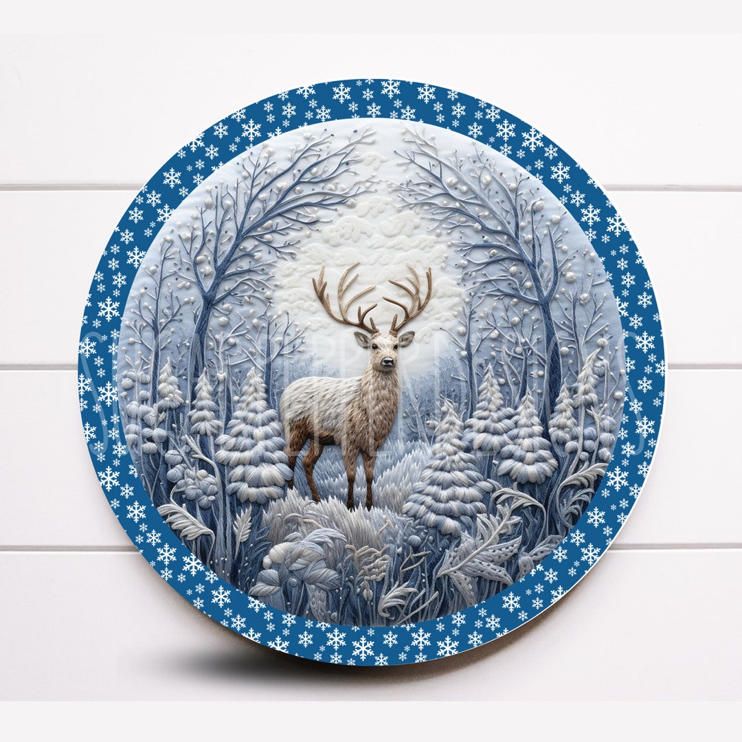 Christmas Deer Wreath Sign, Woodland Deer Wreath Sign, Sugar Pepper ...