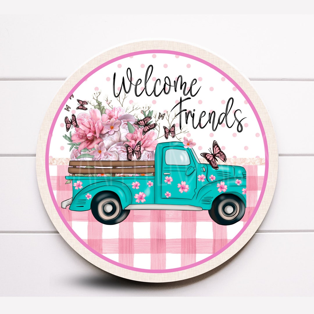 Round Wreath Sign, Spring Wreath Sign, Round Metal Wreath Sign ...