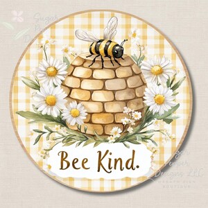 Bee Kind Round Metal Wreath Sign for Wreaths, Watercolor Beehive With ...