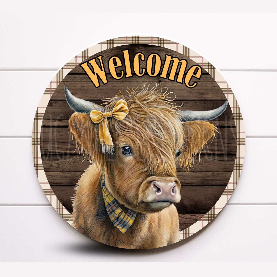 Farmhouse Highland Cow Wreath Sign, Farmhouse Cow Decoration, Highland ...