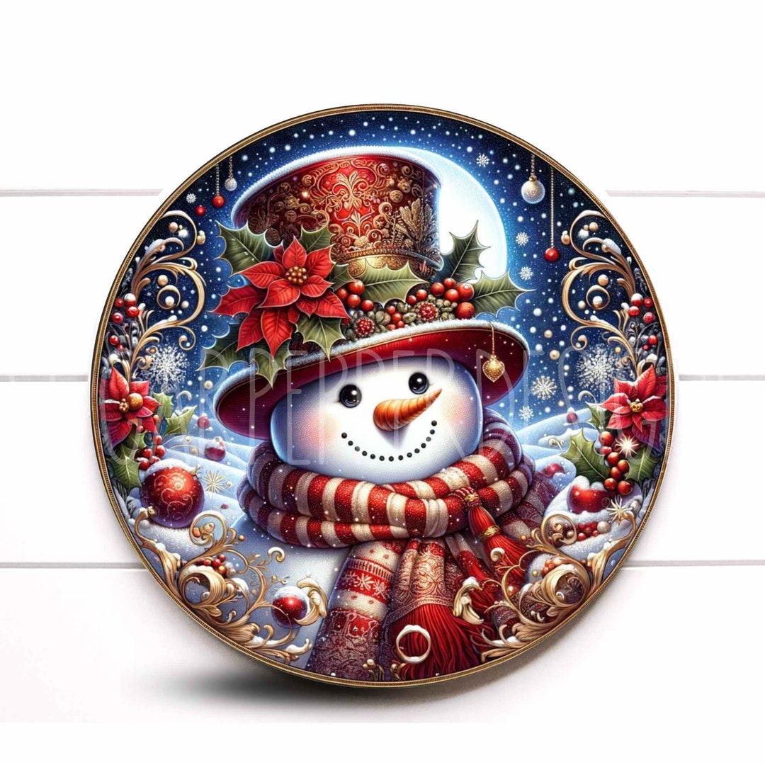 Wreath Sign, Round Whimsical Red and White Christmas Wreath Sign, Metal ...