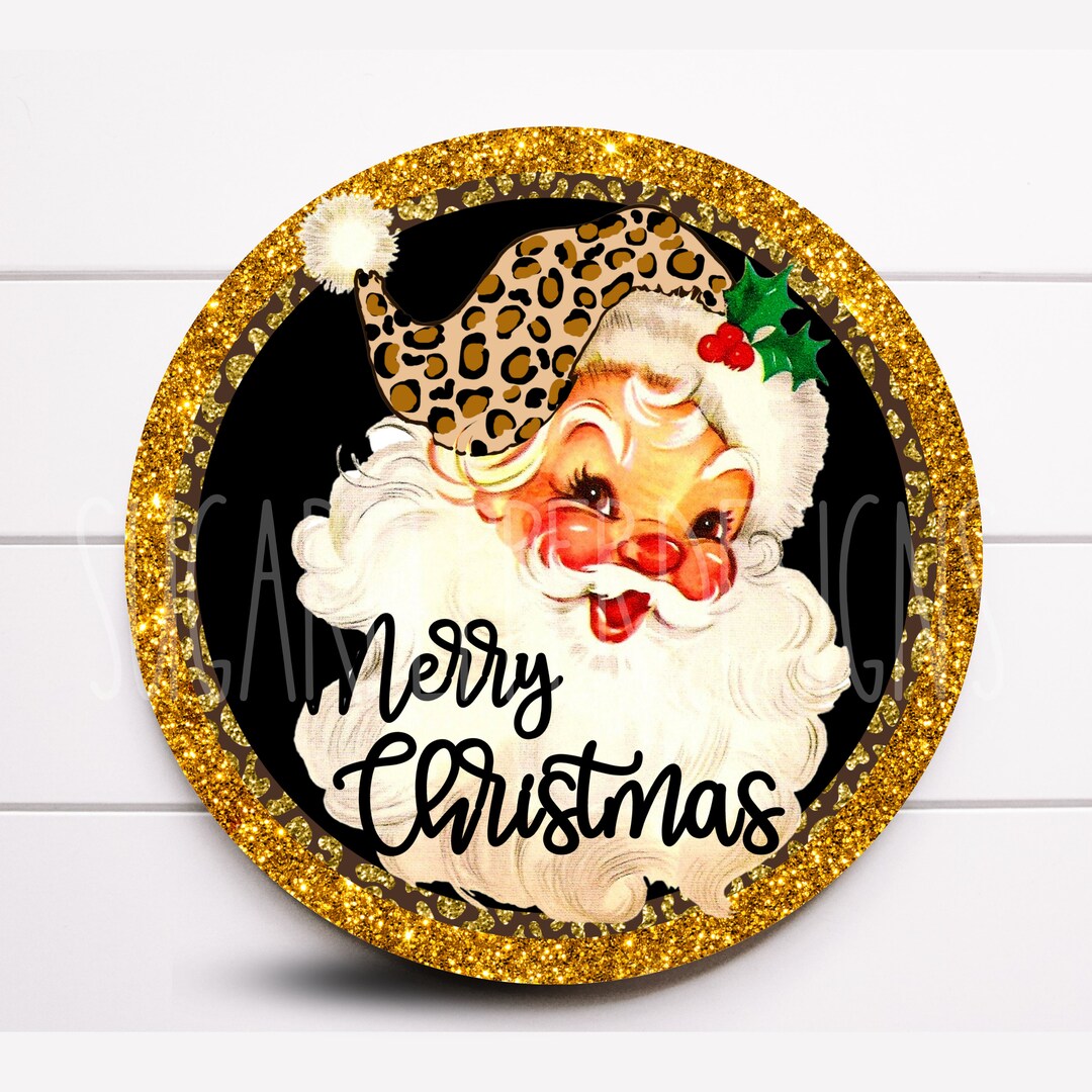 Leopard Santa Claus Wreath Sign: Christmas Round Aluminum Door Decor ...