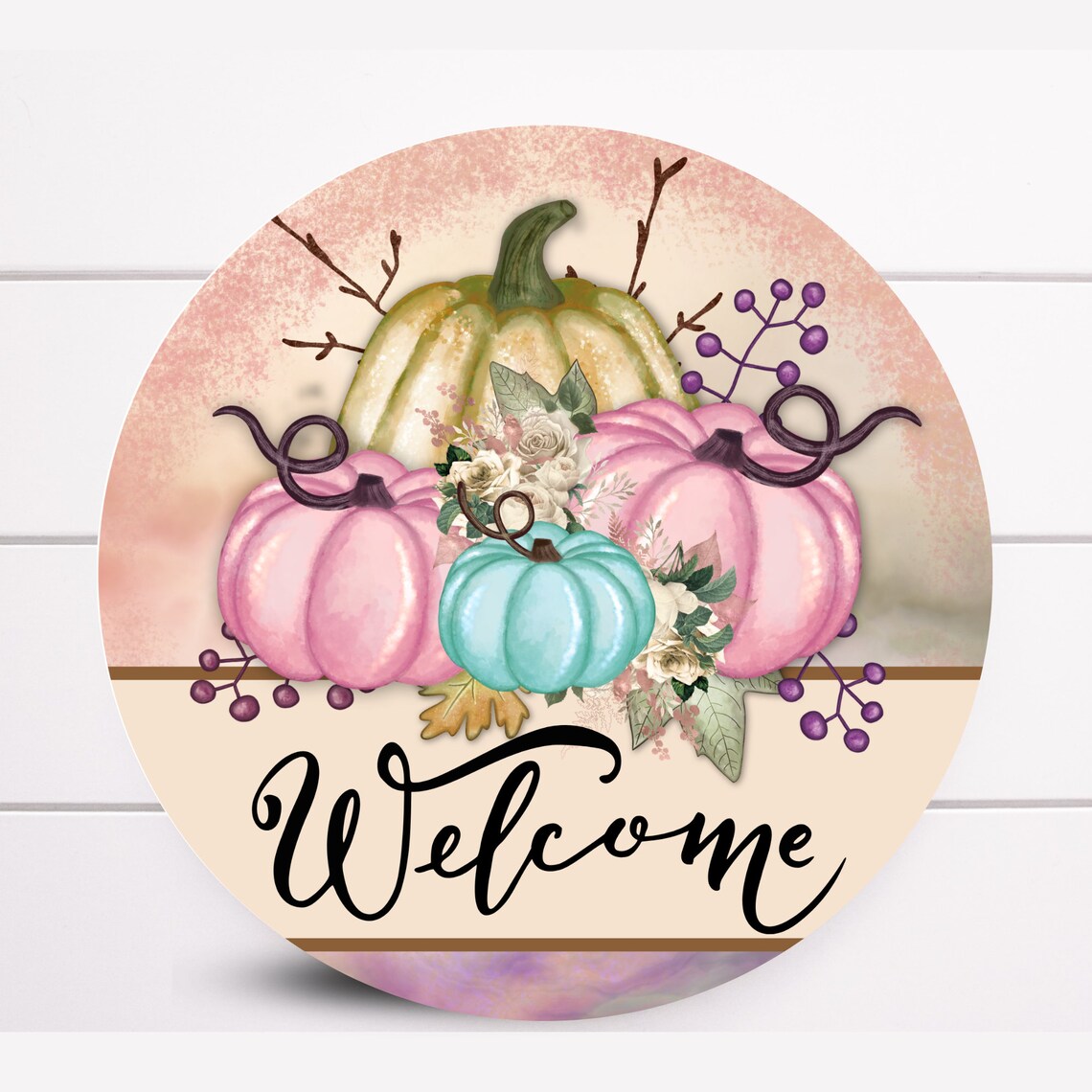 Wreath Sign, Pastel Fall Pumpkin Welcome Wreath Sign, Sugar Pepper ...