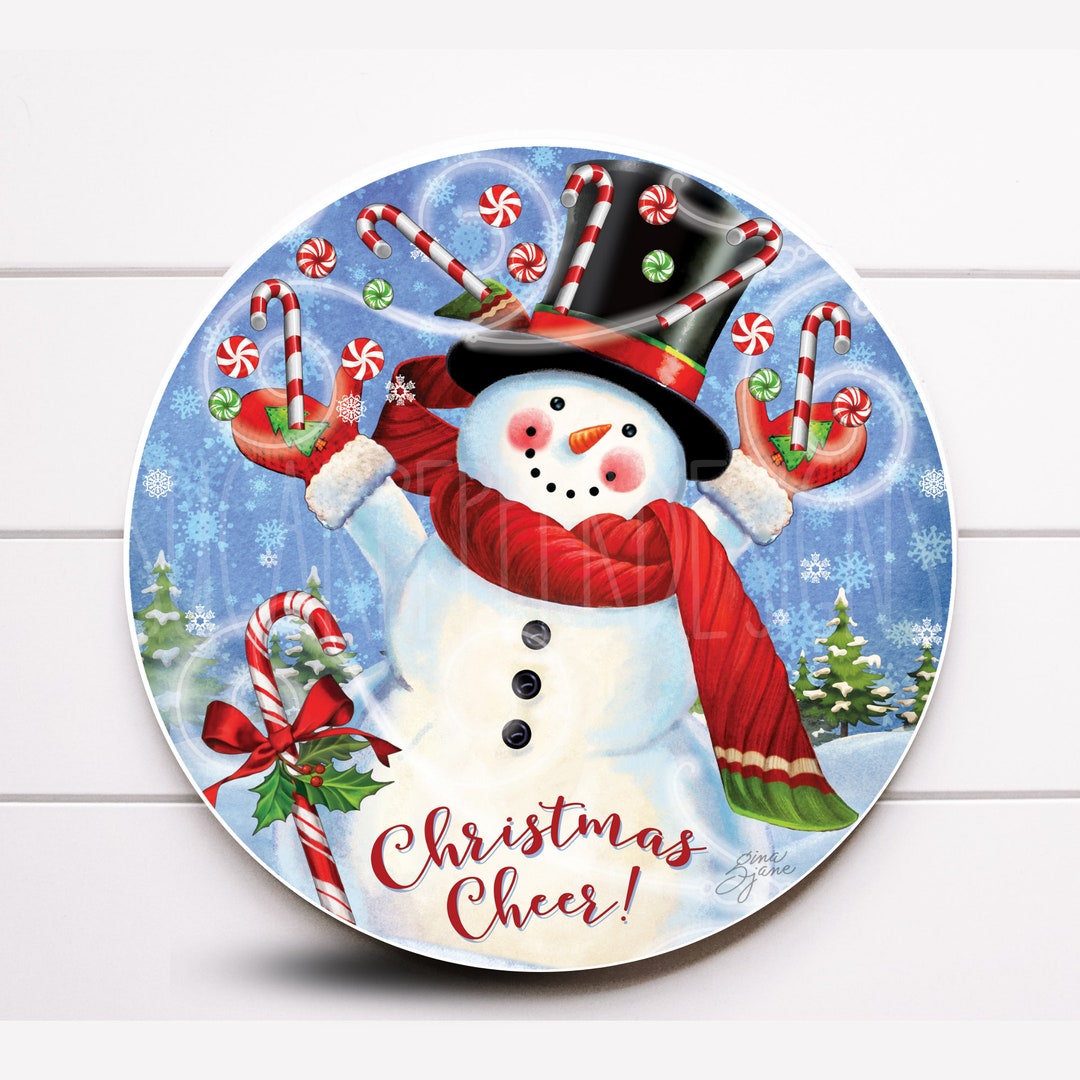 Wreath Sign, Snowman Christmas Cheer Wreath Sign, Snowman With Scarf ...