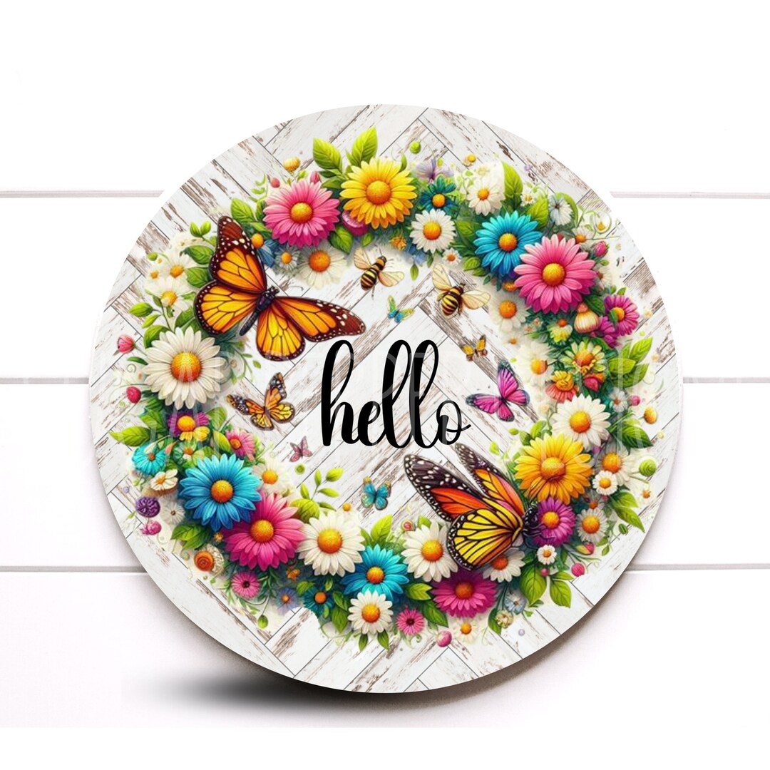 Wreath Sign, Round Wreath Sign, Butterfly Wreath Sign, Butterfly Sign ...