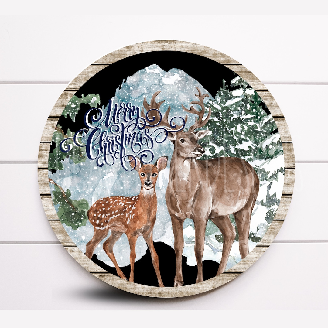 Wreath Sign, Woodland Animals Christmas Wreath Sign, Deer Sign, Round ...