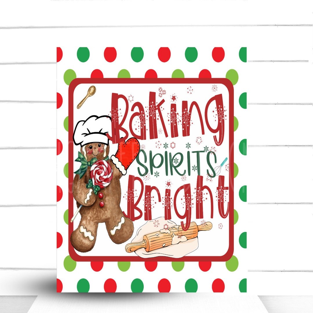 Wreath Sign, Baking Spirits Bright Sign, Gingerbread Wreath Sign ...