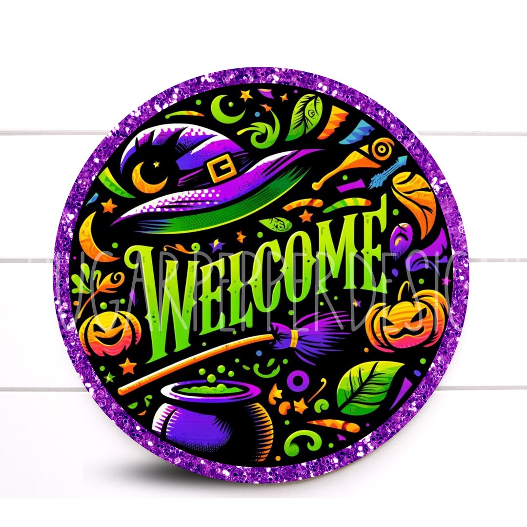 Wreath Sign, Whimsical Welcome Witch Hat Wreath Sign, Welcome Witch ...