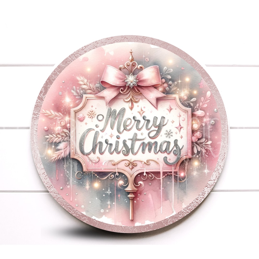 Wreath Sign, Merry Christmas Sign, Pink and Silver Winter Sign,wreath ...
