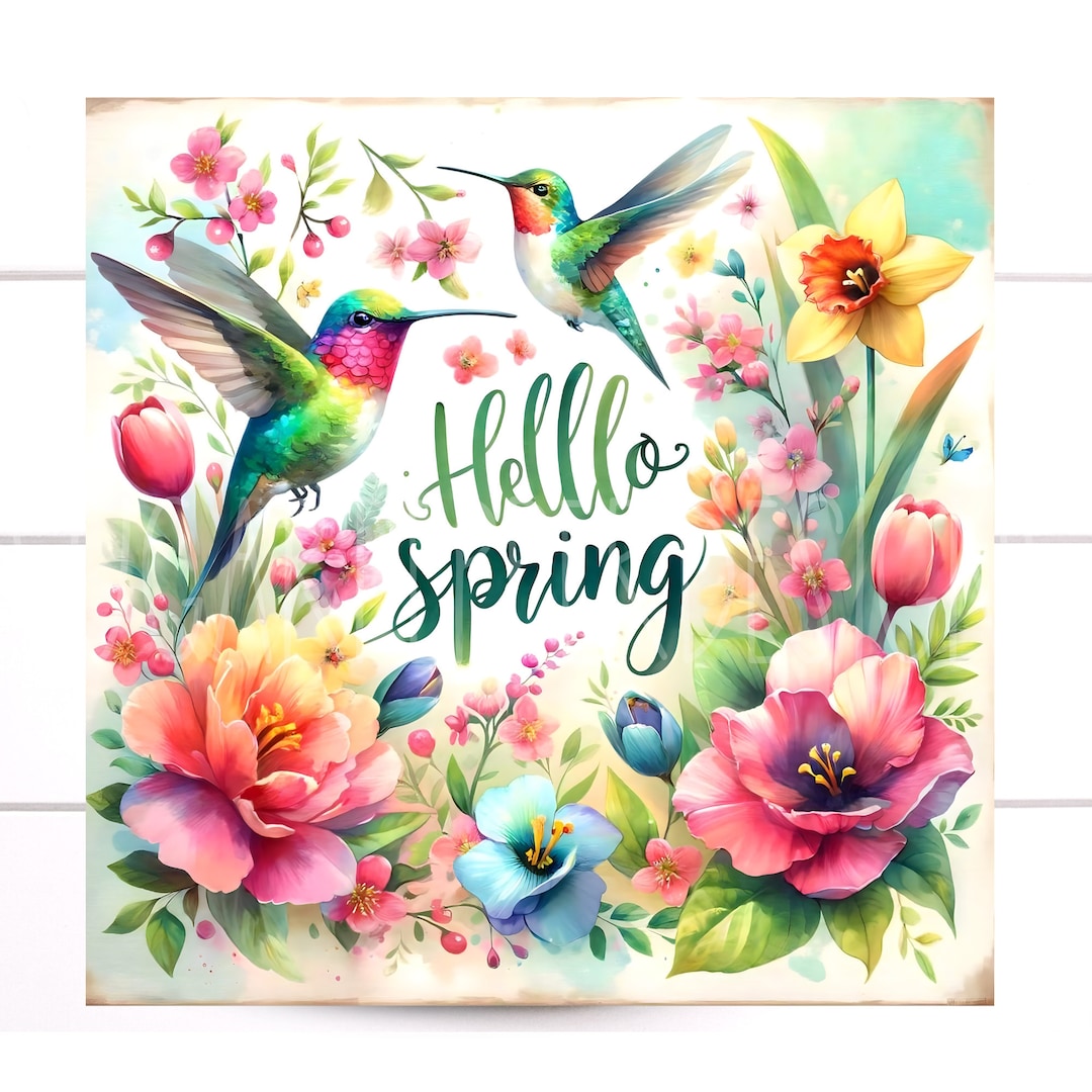 Hello Spring Hummingbird and Butterfly Wreath Sign, Spring Wreath Sign ...