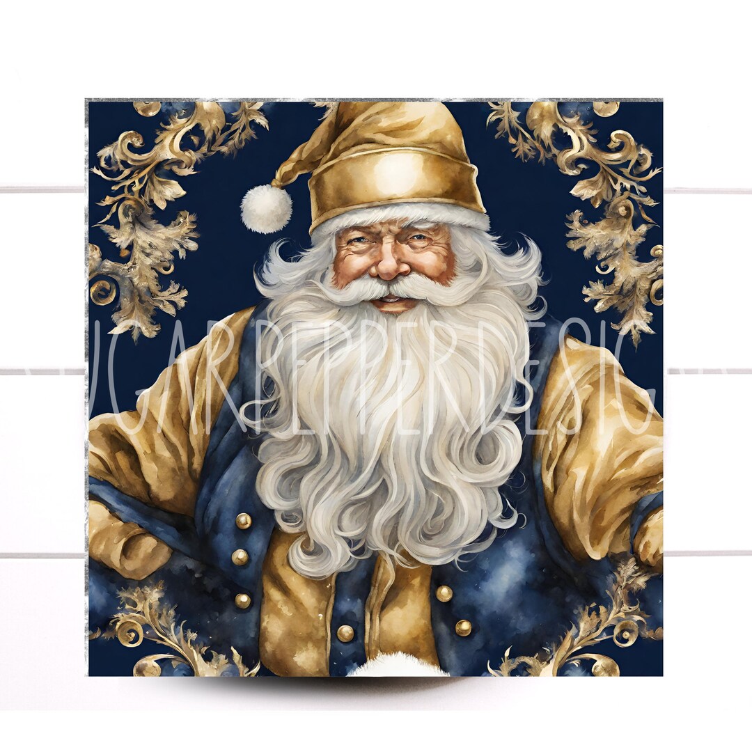 Wreath Sign, Navy Blue and Silver Santa Claus Christmas Wreath Sign ...